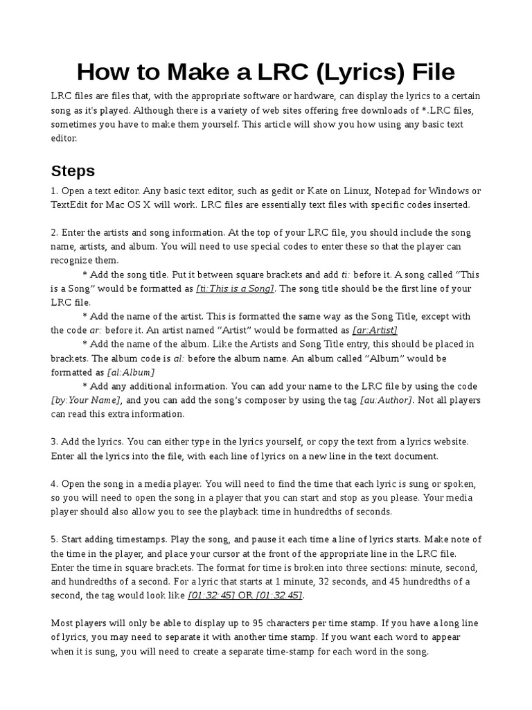 How To Make A LRC Lyrics File PDF | PDF | Text File | Filename