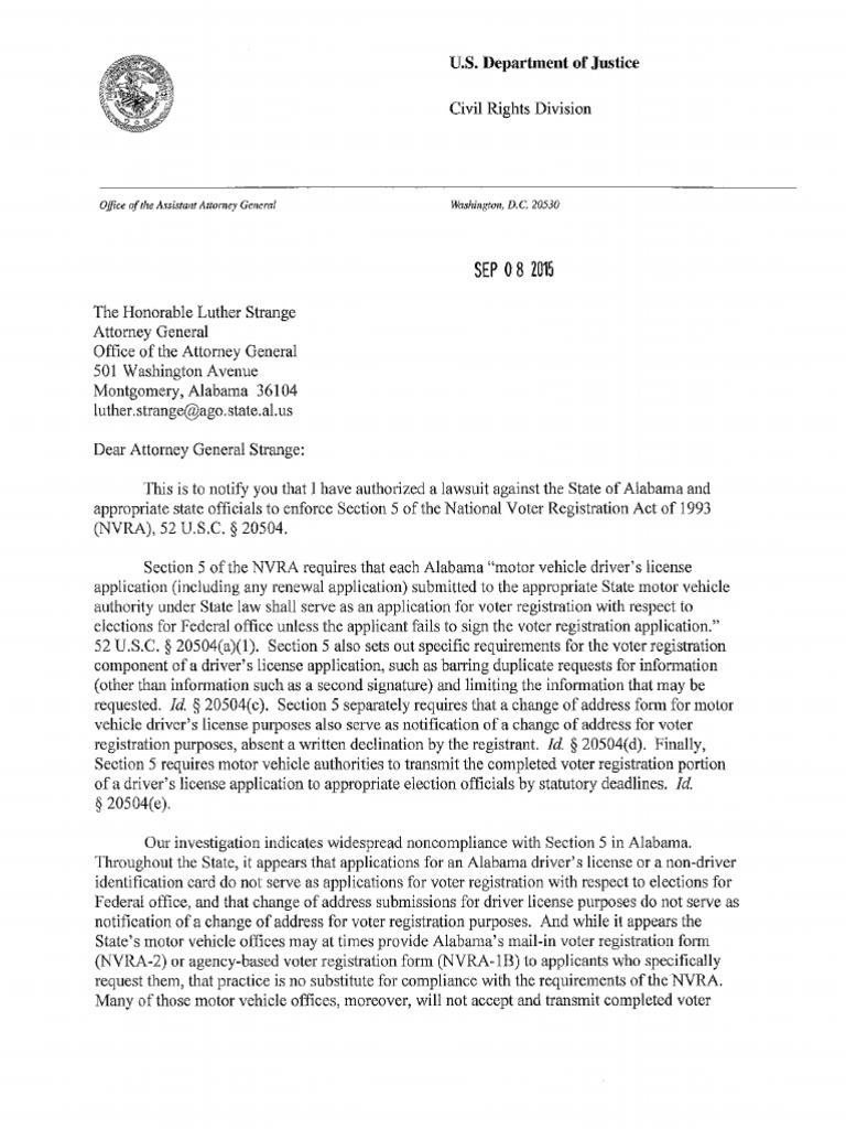 Justice Department Letter To Alabama