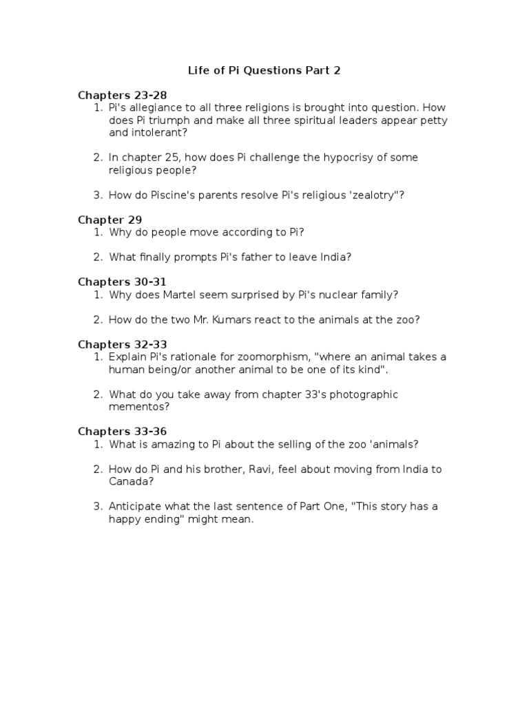 Life of Pi Part 2: Key Questions and Themes | PDF | Irony