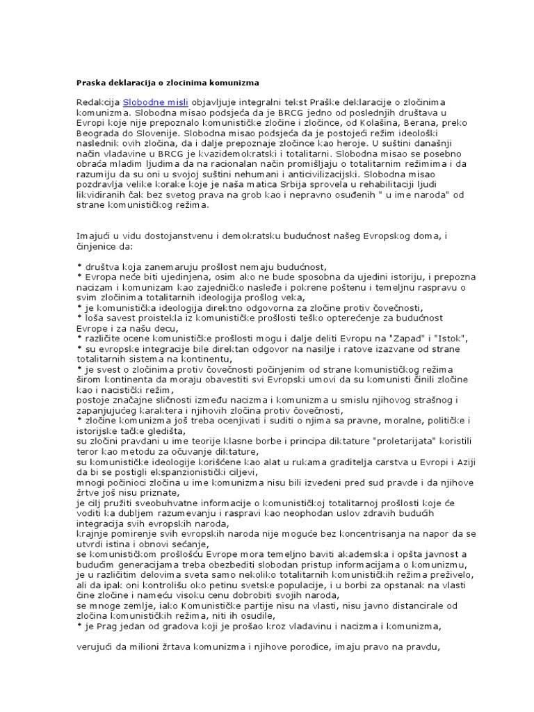 Praska Deklaracija o Zlocinima Komunizma | PDF