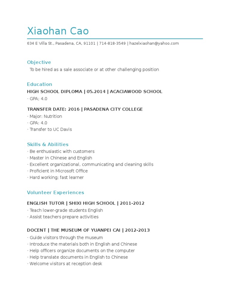Xiaohan Cao: Objective | PDF | Career & Growth