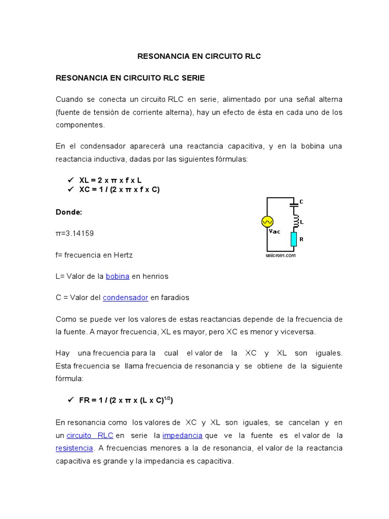 Resonancia en Circuito RLC | PDF | Resistencia Eléctrica y Conductancia | Energia electrica