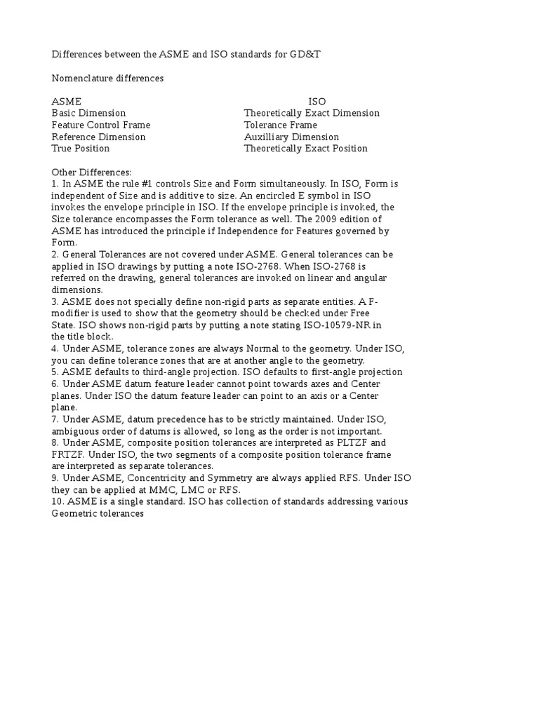 Differences Between The ASME and ISO Standards For GD&T | PDF