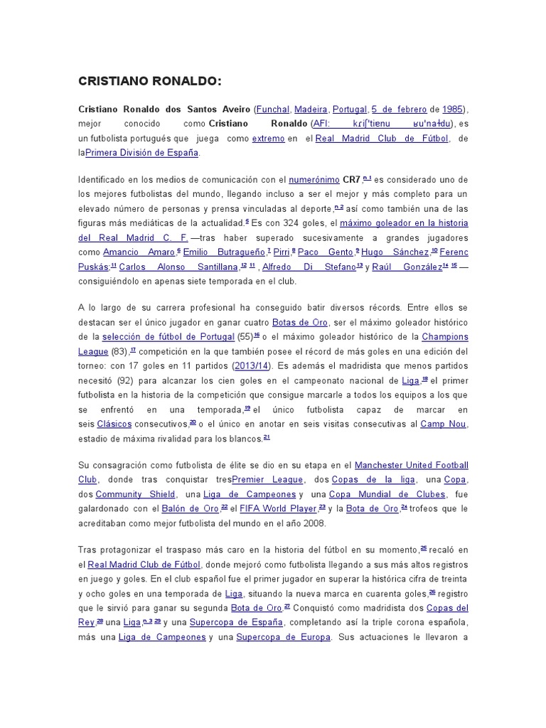 Biografía de Cristiano Ronaldo 2023 | PDF | Real Madrid CF | Asociación ...