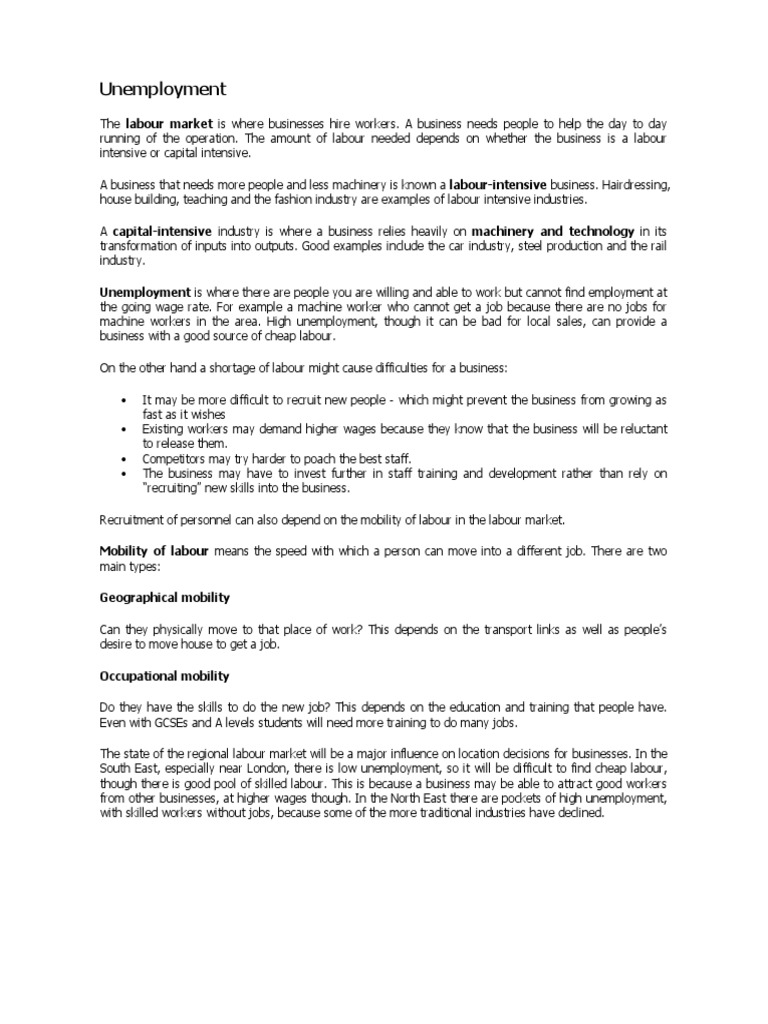 Unemployment Revision Notes | PDF | Labour Economics | Unemployment