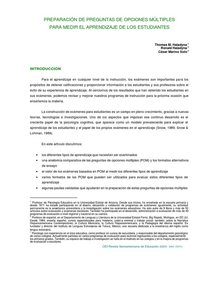 Evaluación Haladyna | PDF