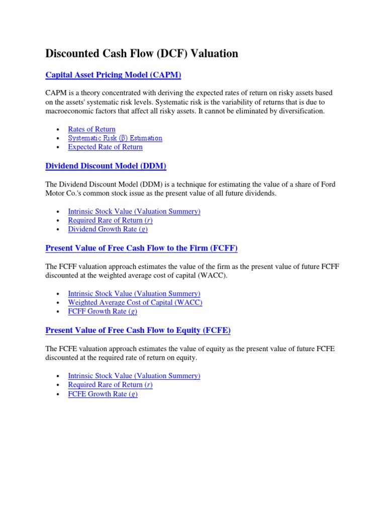 Discounted Cash Flow (DCF) Valuation: Capital Asset Pricing Model (CAPM ...