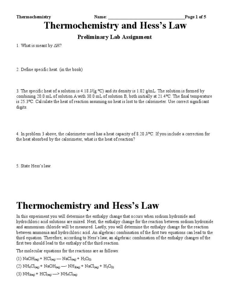 Thermo1 - Thermochemistry and Hess | PDF | Heat | Branches Of Thermodynamics