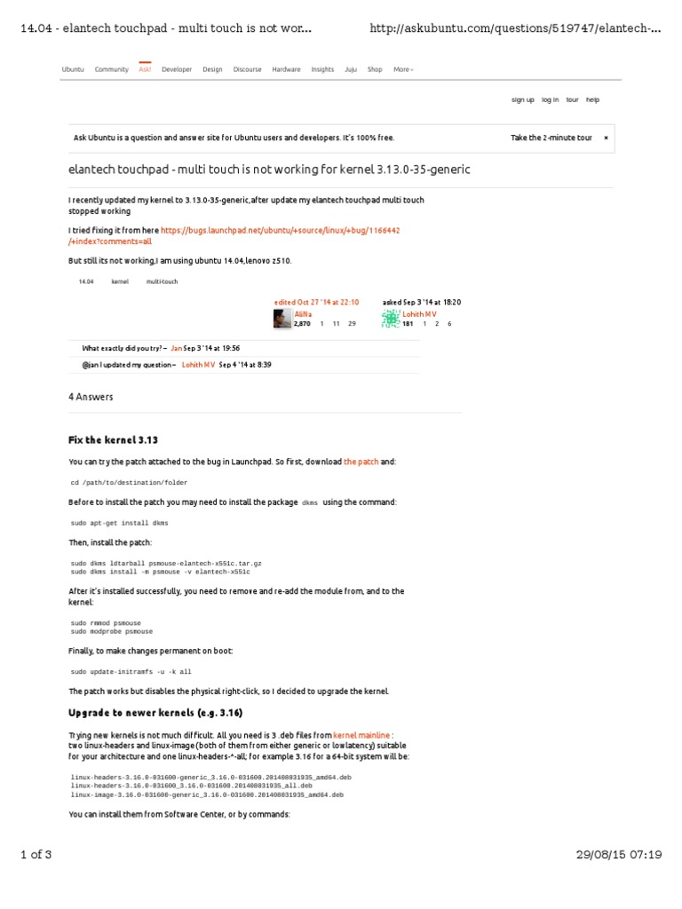 Elantech Touchpad - Multi Touch Is Not Working For Kernel 3.13.0-35 ...