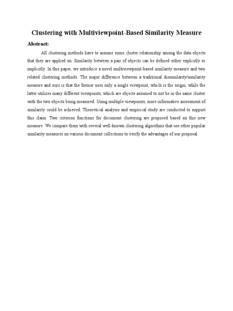 Clustering With Multiviewpoint Based Similarity Measure Abstract Pdf Java Virtual Machine 
