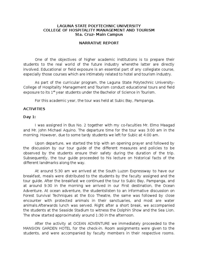 Narrative Report | Airport | Tourism