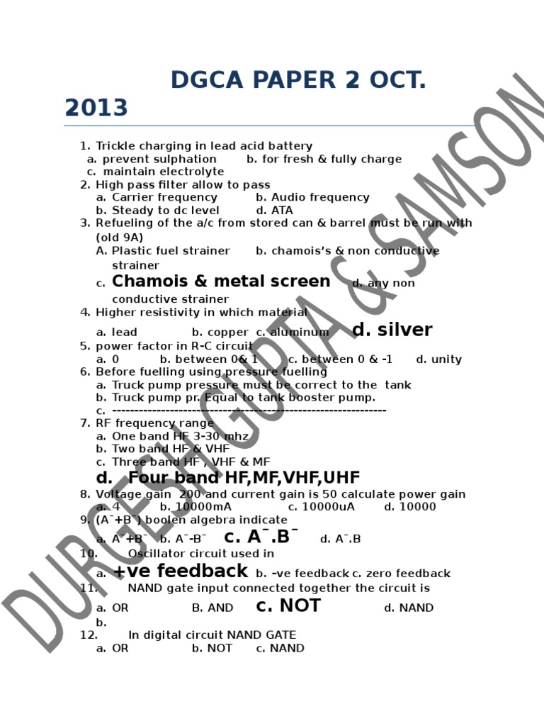 Dgca Paper 2 Oct | PDF | Screw | Power Inverter Dgca Paper 2 Oct | PDF | Screw | Power Inverter
