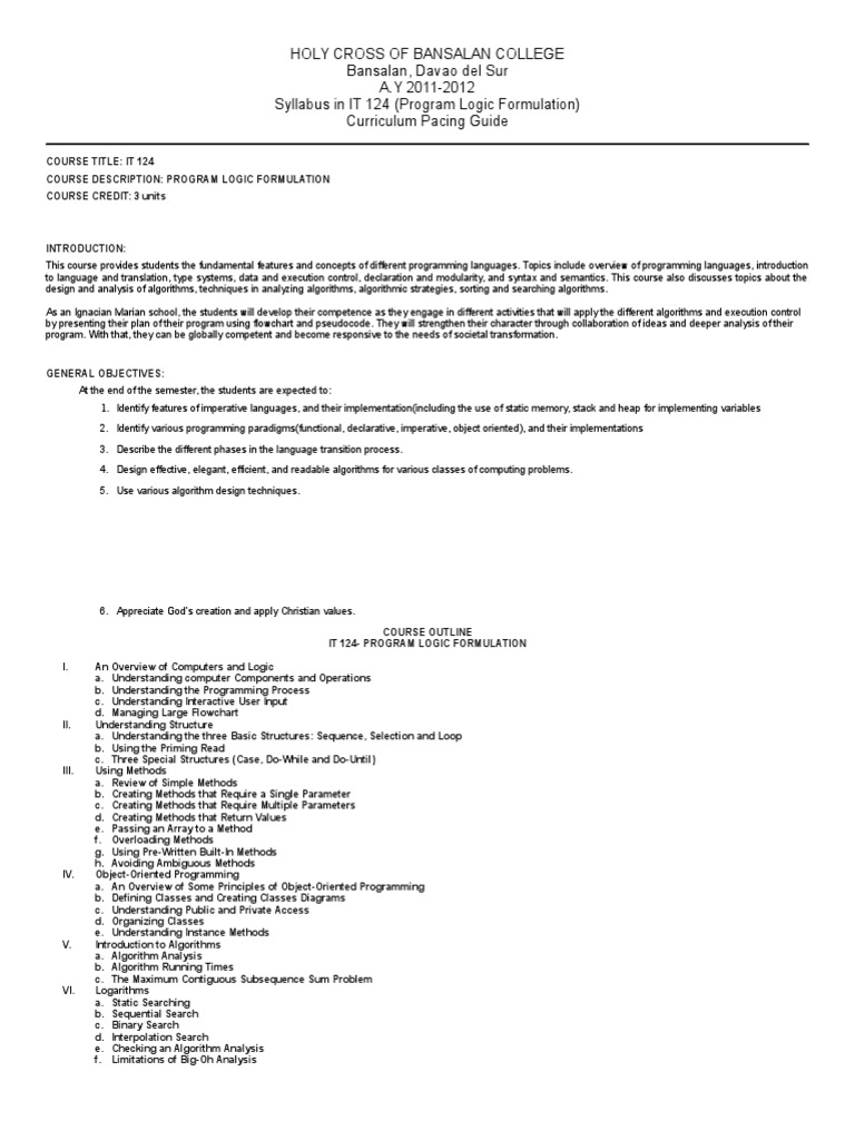 It124 Program Logic Formulation | PDF | Method (Computer Programming) | Algorithms