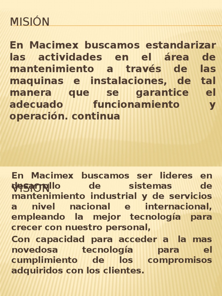 Misión, Vision y Objetivos de MACIMEX | PDF