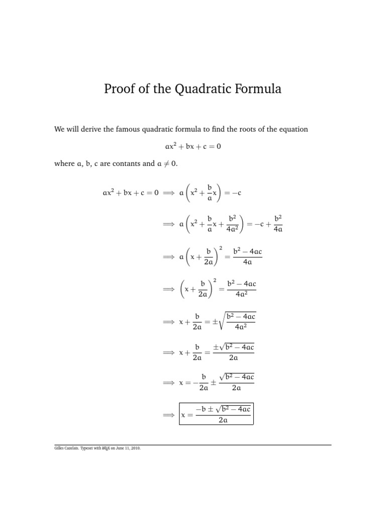 Deriving the Quadratic Formula | PDF | Teaching Methods & Materials ...