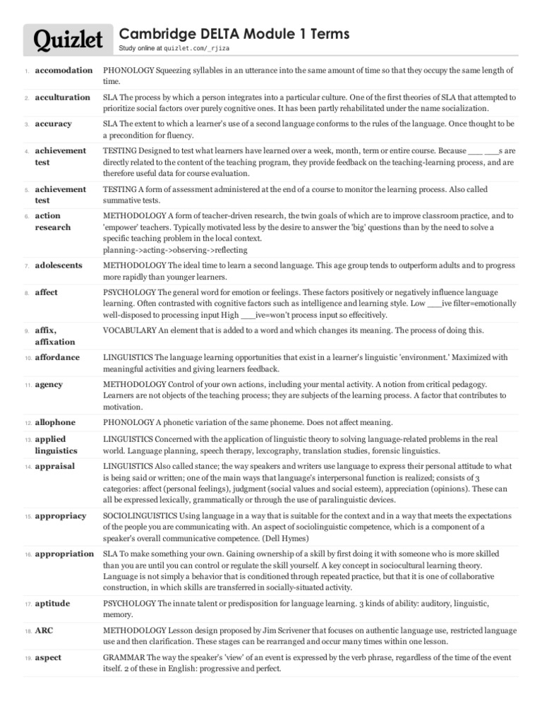 Cambridge DELTA Module 1 Terms | PDF | Second Language Acquisition ...