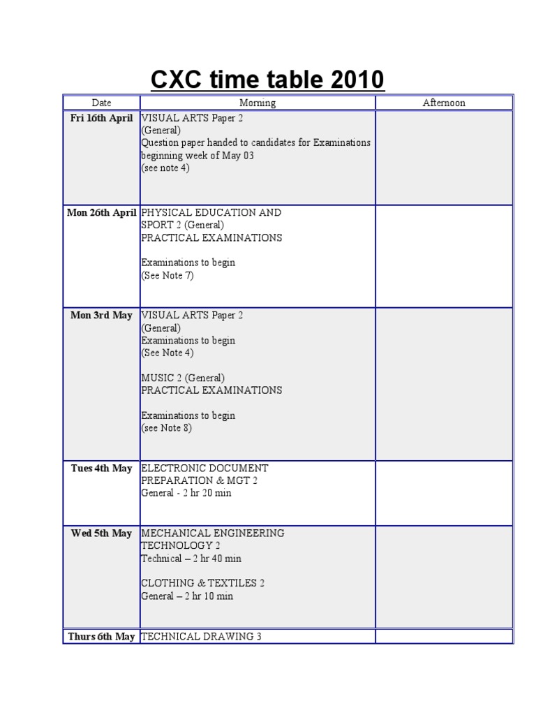 CXC Timetable 2010 Overview | PDF | Science | Science And Technology