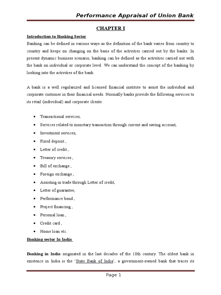 Performance Appraisal of Union Bank: Introduction To Banking Sector ...