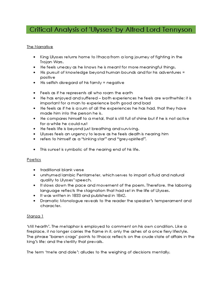 Worksheet - Related Text Ulysses Notes Summary | PDF | Poetry