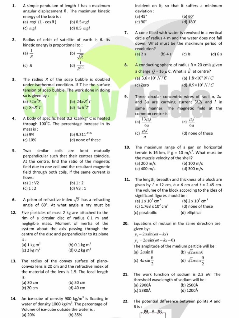 UPMT Sample Papers 3 Uttarakhand PMT Physics Solved Paper 2006 | PDF