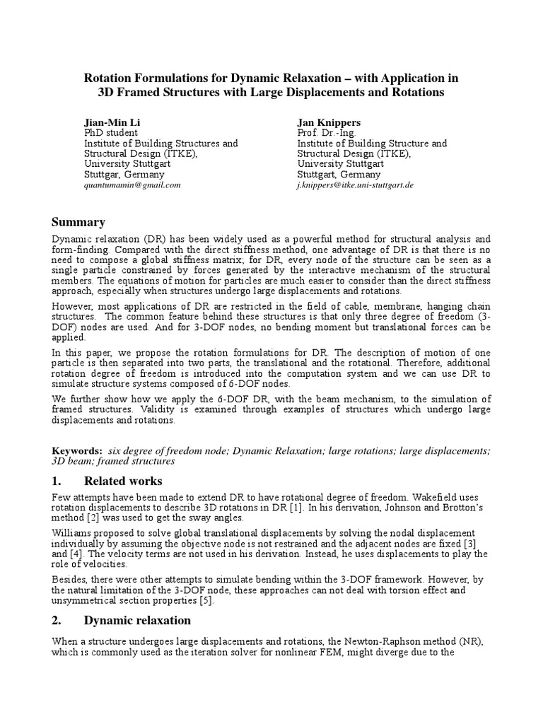 Rotation Formulations For Dynamic Relaxation - With Application in 3D ...