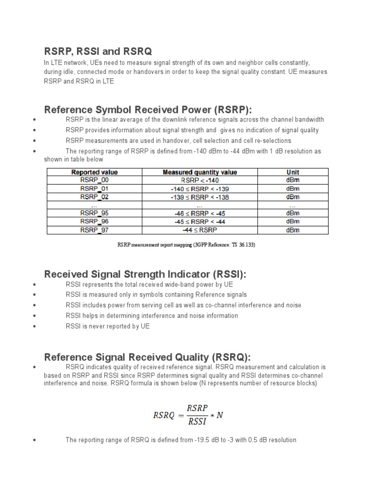 Rssi, RSRP, RSRQ | Logarithm | Decibel