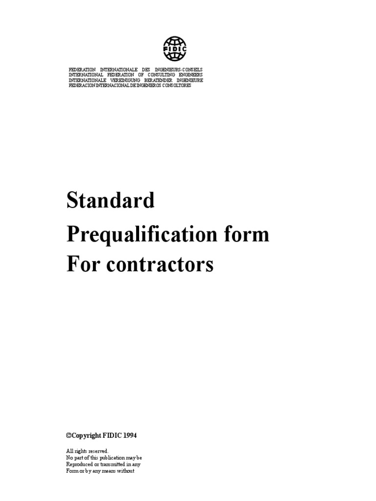 Standard Prequalification Form For Contractors | PDF