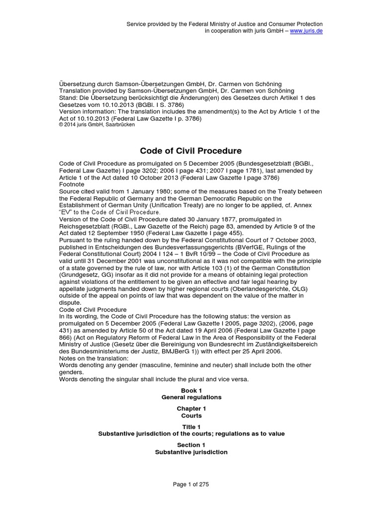 German Code of Civil Procedure 4 Apr 2015 | Download Free PDF ...