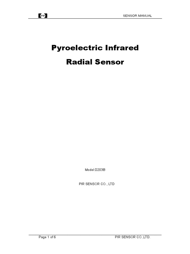 D203B Pyroelectric Infrared Sensor Datasheet | PDF | Infrared | Electronics