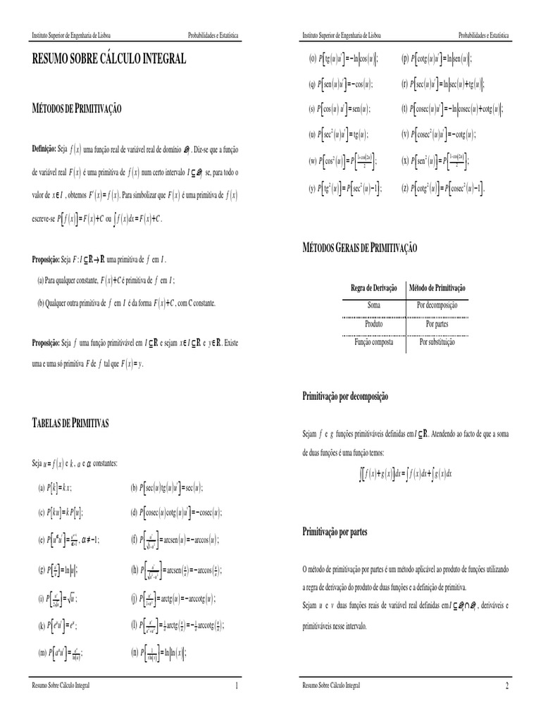 Resumo Sobre Calculo Integral | PDF | Integrante | Função (Matemática)