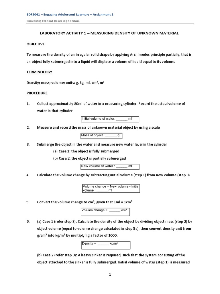 Measuring Density of Unknown Materials | PDF | Science & Mathematics