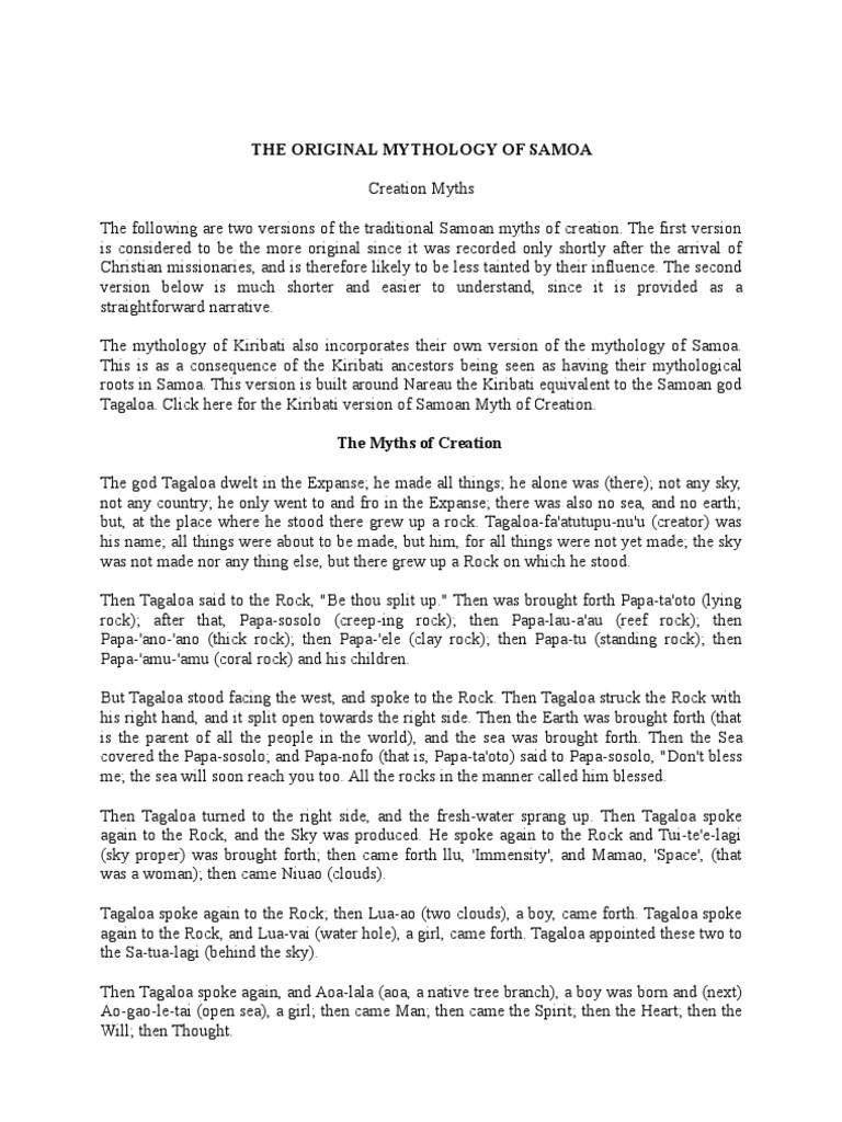 The Original Mythology of Samoa | PDF | Samoa | Mythological Cosmologies