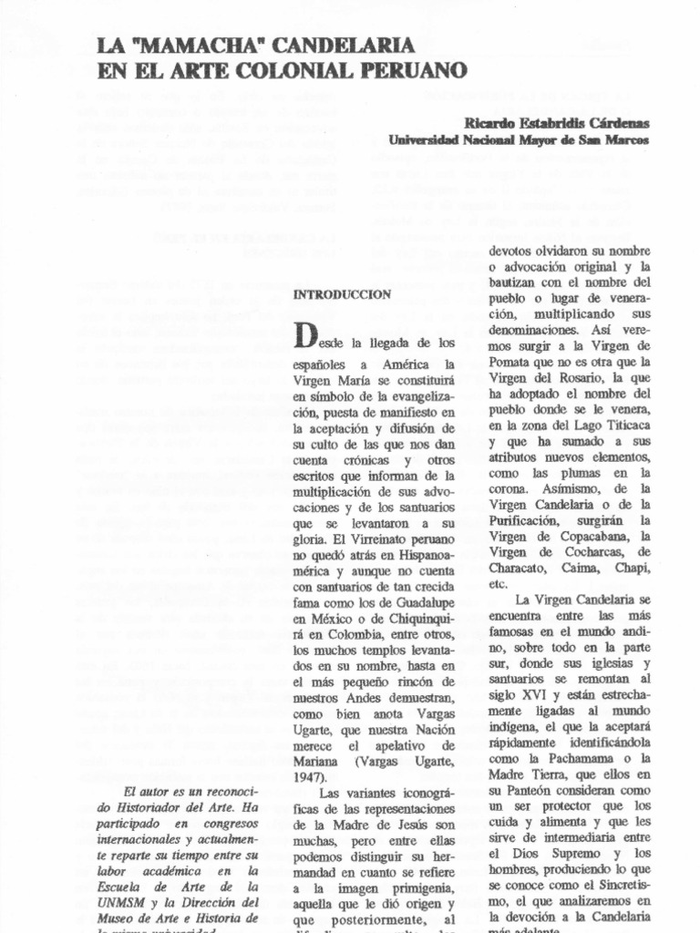 La Mamacha Candelaria en El Arte Colonial Peruano | PDF