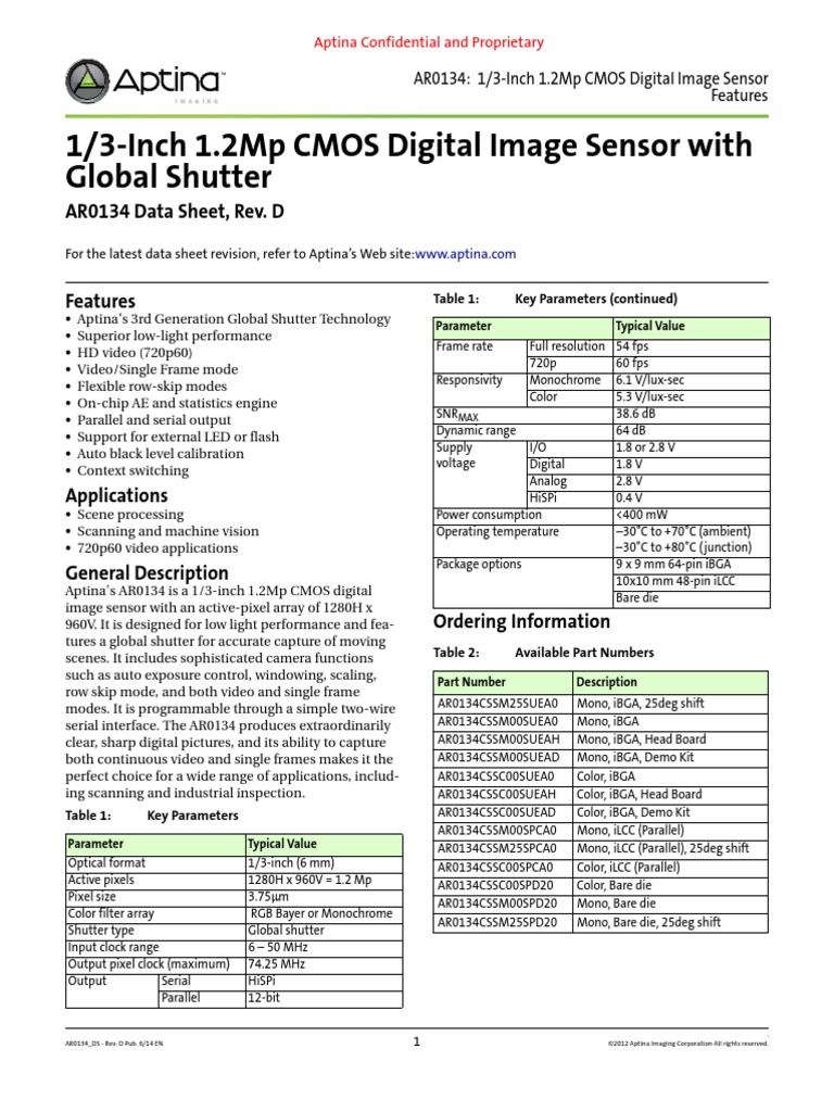 1/3-Inch 1.2Mp CMOS Digital Image Sensor With Global Shutter | PDF ...
