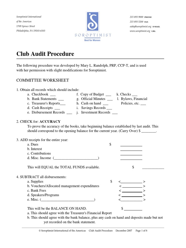 Club Audit Procedure | PDF | Cheque | Audit Committee