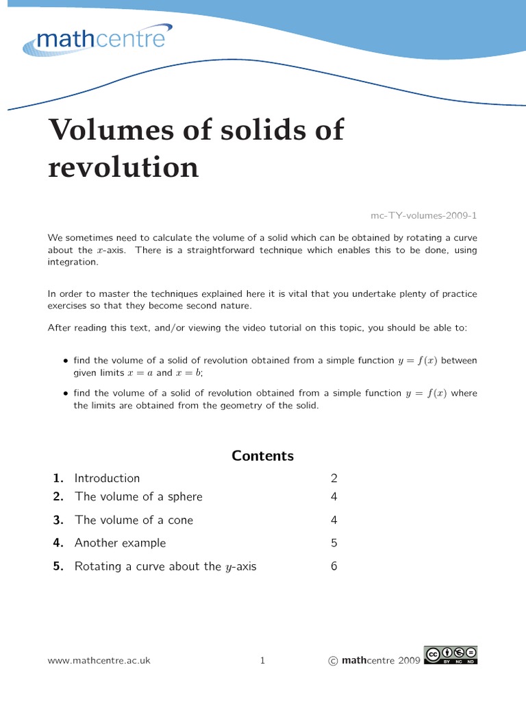 Volumes of Solids of Revolution PDF | PDF | Volume | Sphere