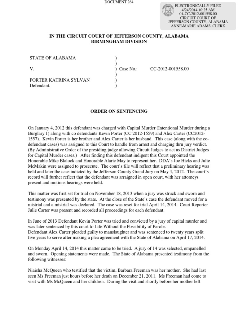 Katrina Porter Sentencing Order | PDF | Witness | Wisconsin Circuit Courts