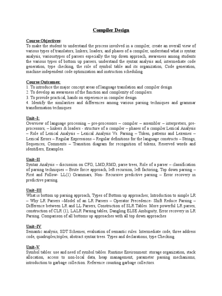 Compiler Design SYLLABUS | Parsing | Compiler