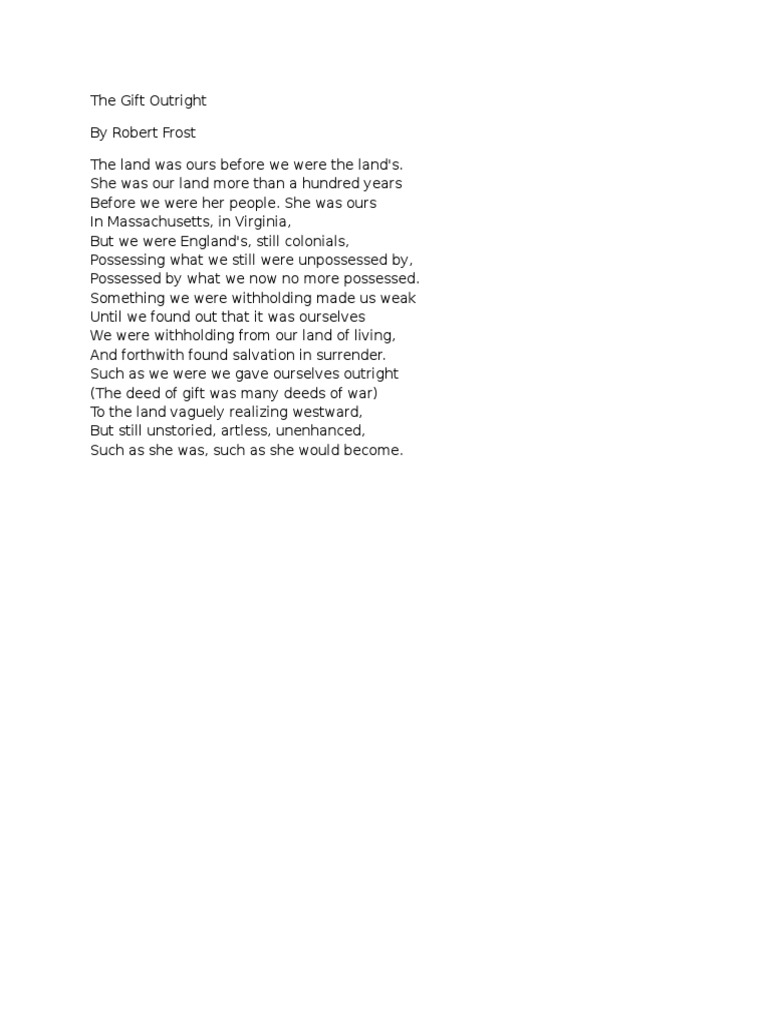 Robert Frost, The Gift Outright | PDF