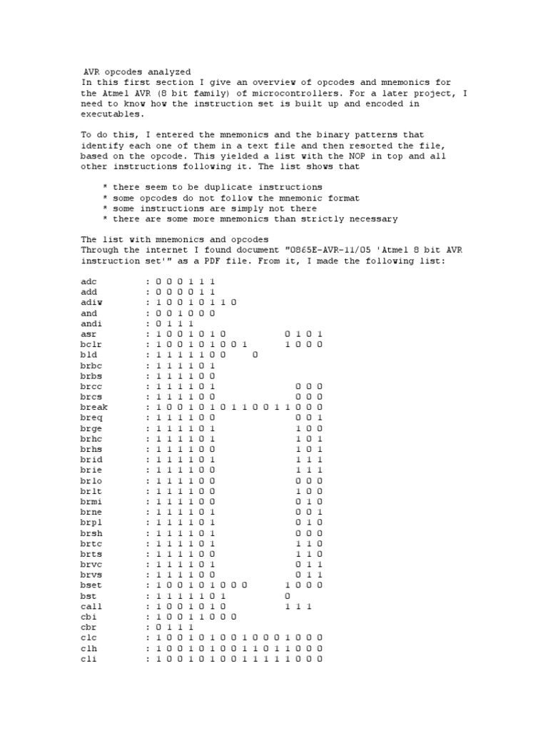 AVR Opcodes Analyzed | PDF | Instruction Set | Central Processing Unit