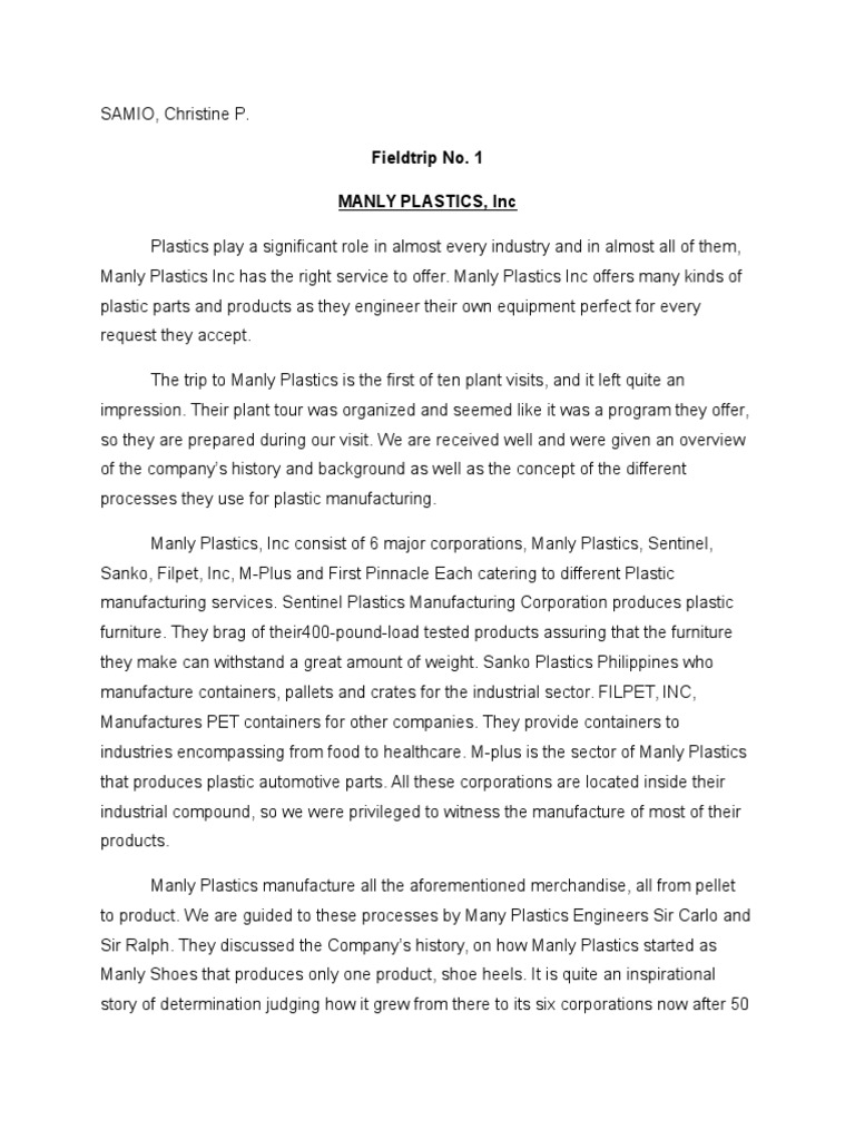 Manly Plastics Inc. Plant Tour Insights | PDF | Pallet | Plastic