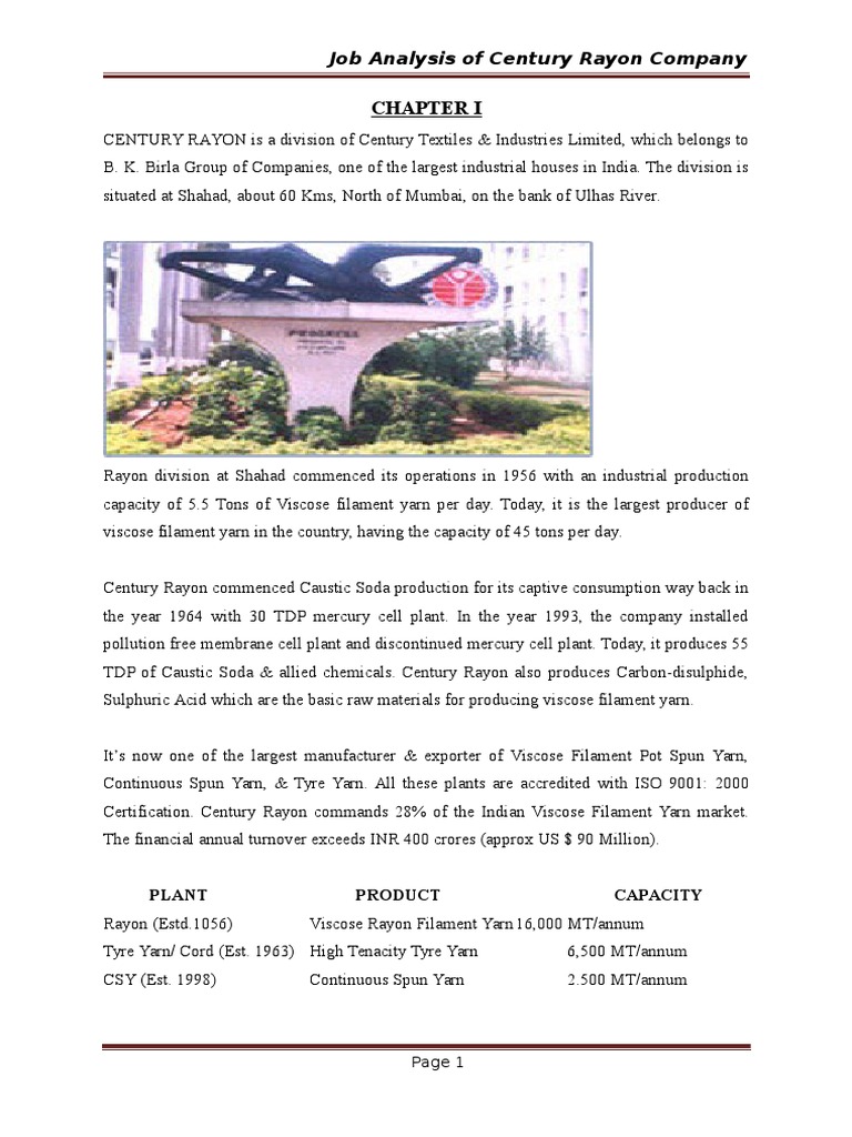 CENTURY RAYON Is A Division of Century Textiles | PDF | Rayon | Yarn