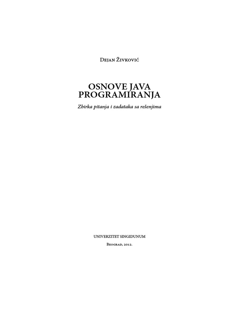 Osnove Java Programiranja - Dejan Živković | PDF