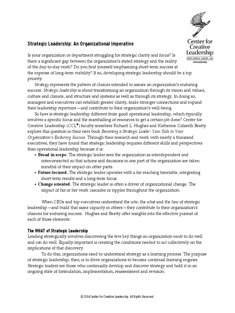 CCL Strategic White Paper | PDF | Strategic Leadership | Strategic ...