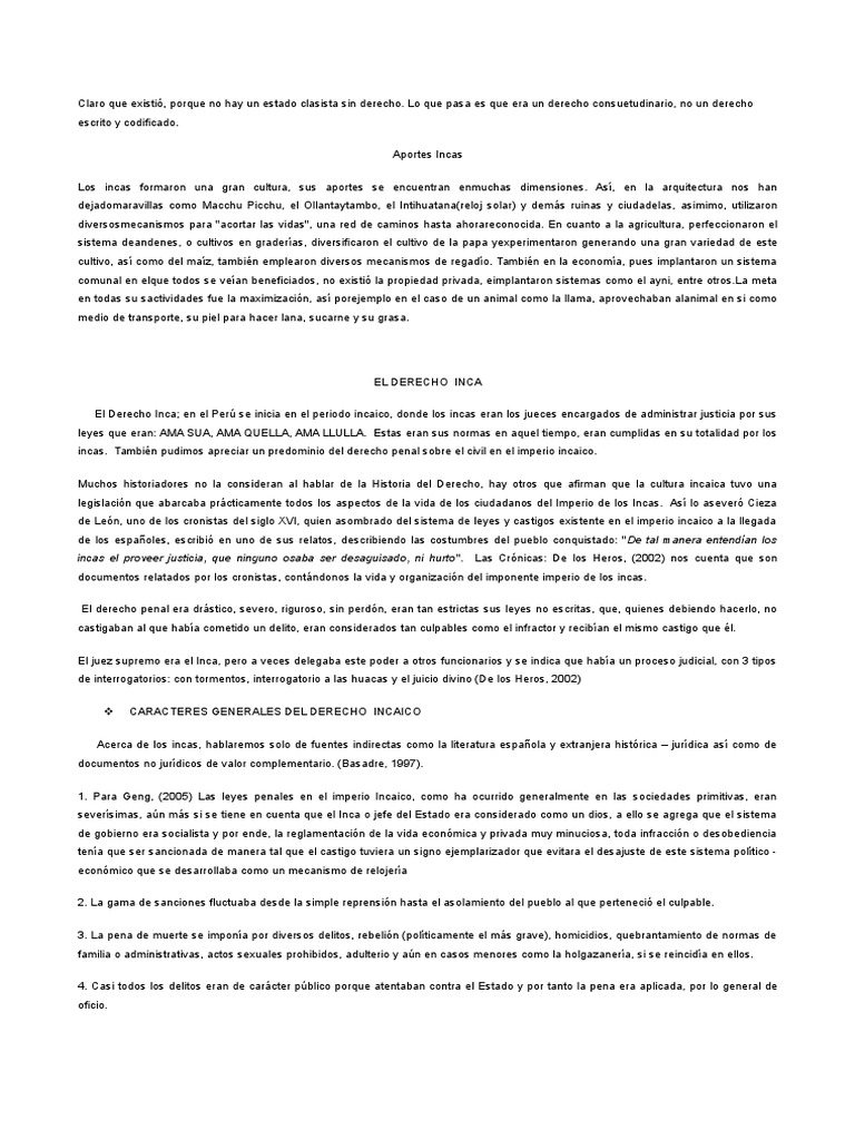 Derecho Inca | PDF | Imperio Inca | Pena capital
