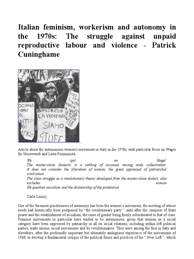 Italian Feminism, Workerism and Autonomy in The 1970s The Struggle ...