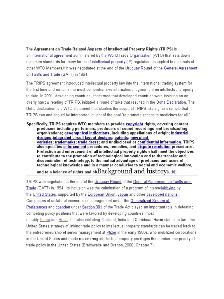 Background and History | PDF | Trips Agreement | World Trade Organization