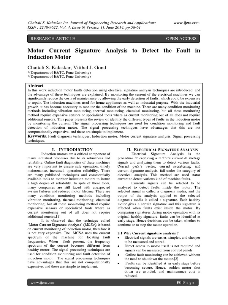 Motor Current Signature Analysis To Detect The Fault in Induction Motor ...