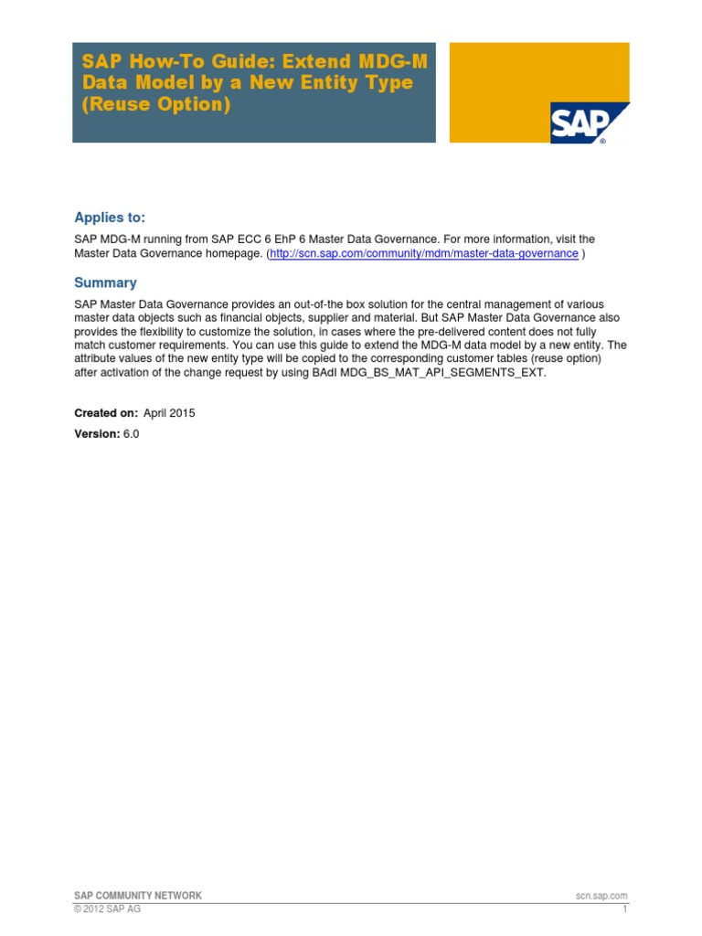 Extend MDG-M Data Model by A New Entity Type (Reuse Option) | PDF ...