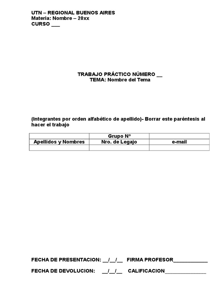UTN TP Caratula Modelo | PDF